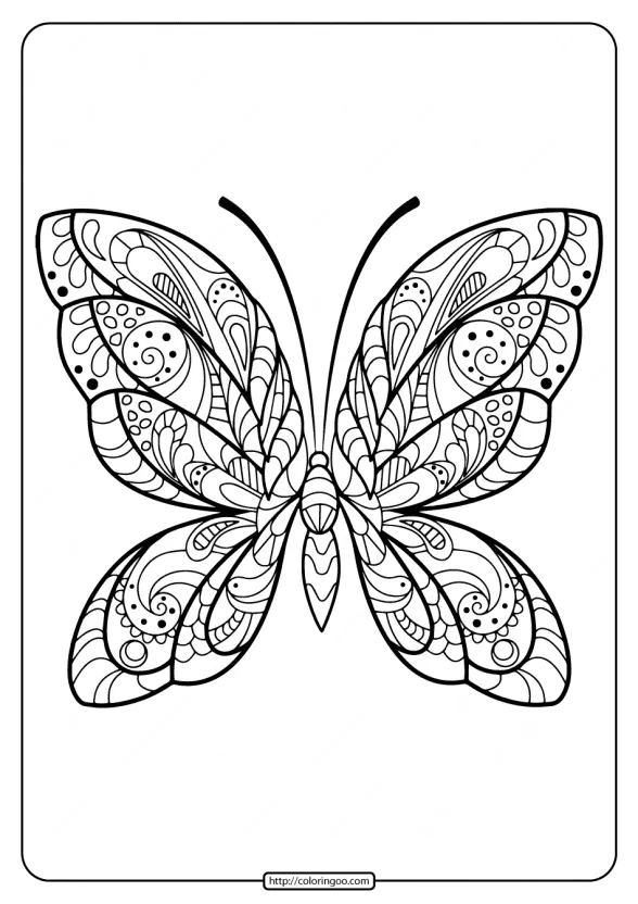 Printable Butterfly Mandala PDF Coloring Pages 38
