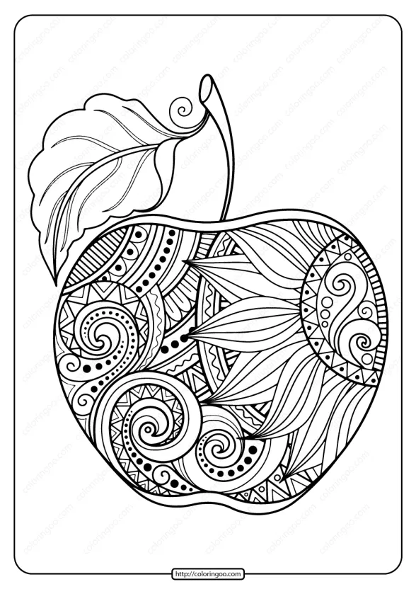 Printable Zentangle Apple Pdf Coloring Page