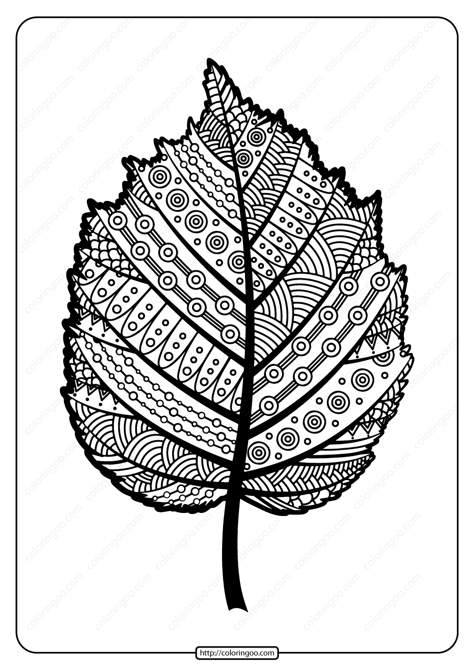 Printable Zentangle Hazel Leaf Pdf Coloring Page