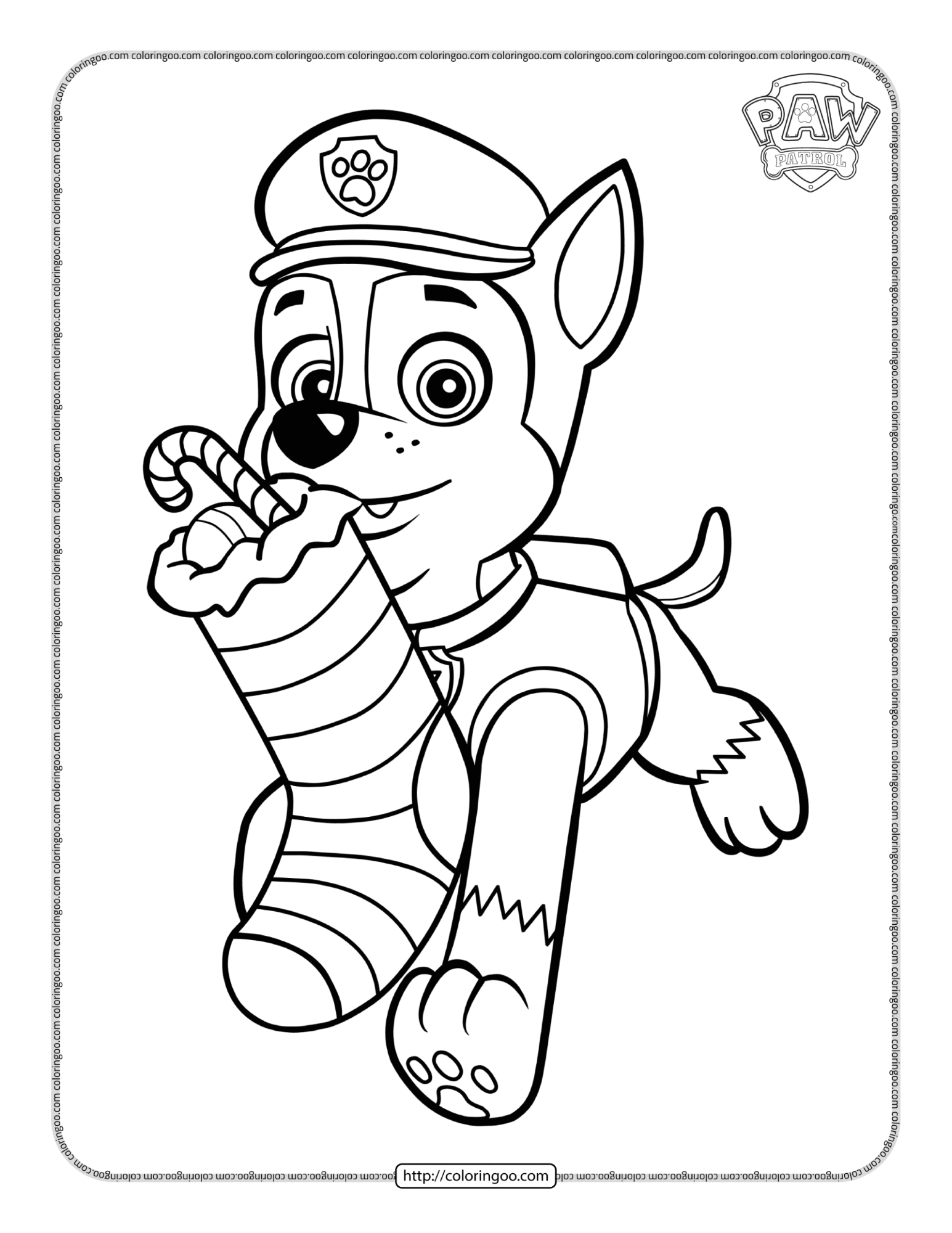 Chase with Christmas Stocking Coloring Page