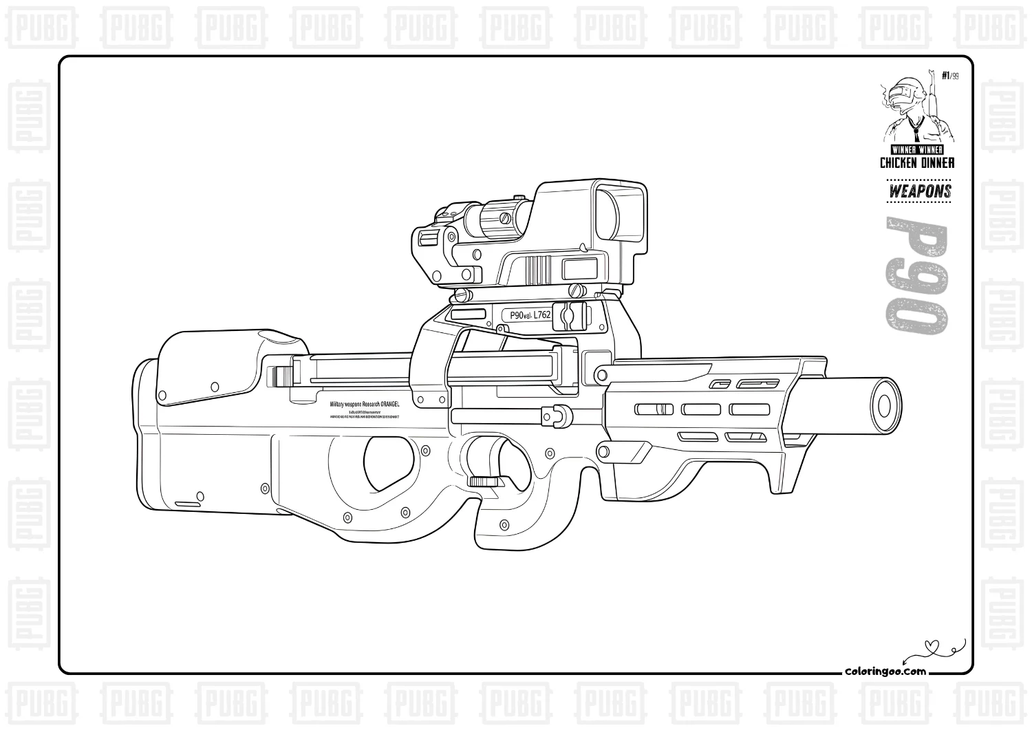 Pubg Weapons P90 Coloring Page