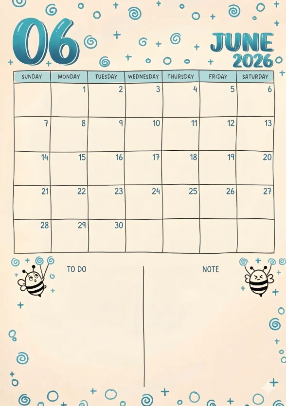 Free 2026 June Calender