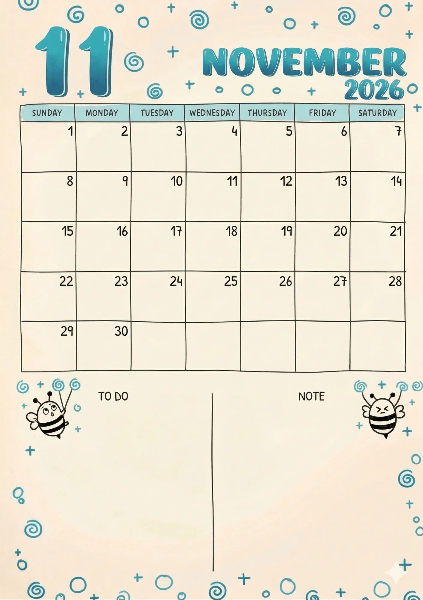 Free 2026 November Calender