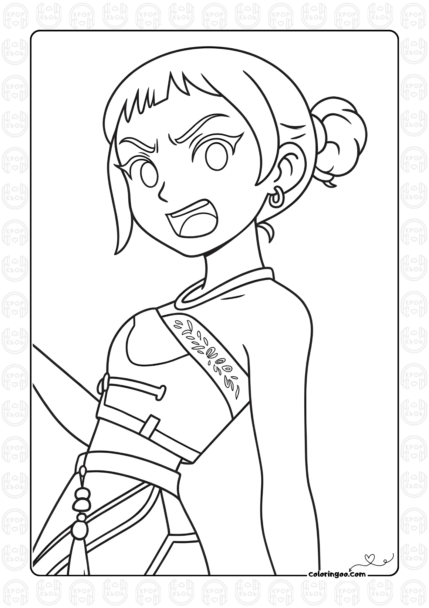 Zoey Kpop Demon Hunters Angry Coloring Page